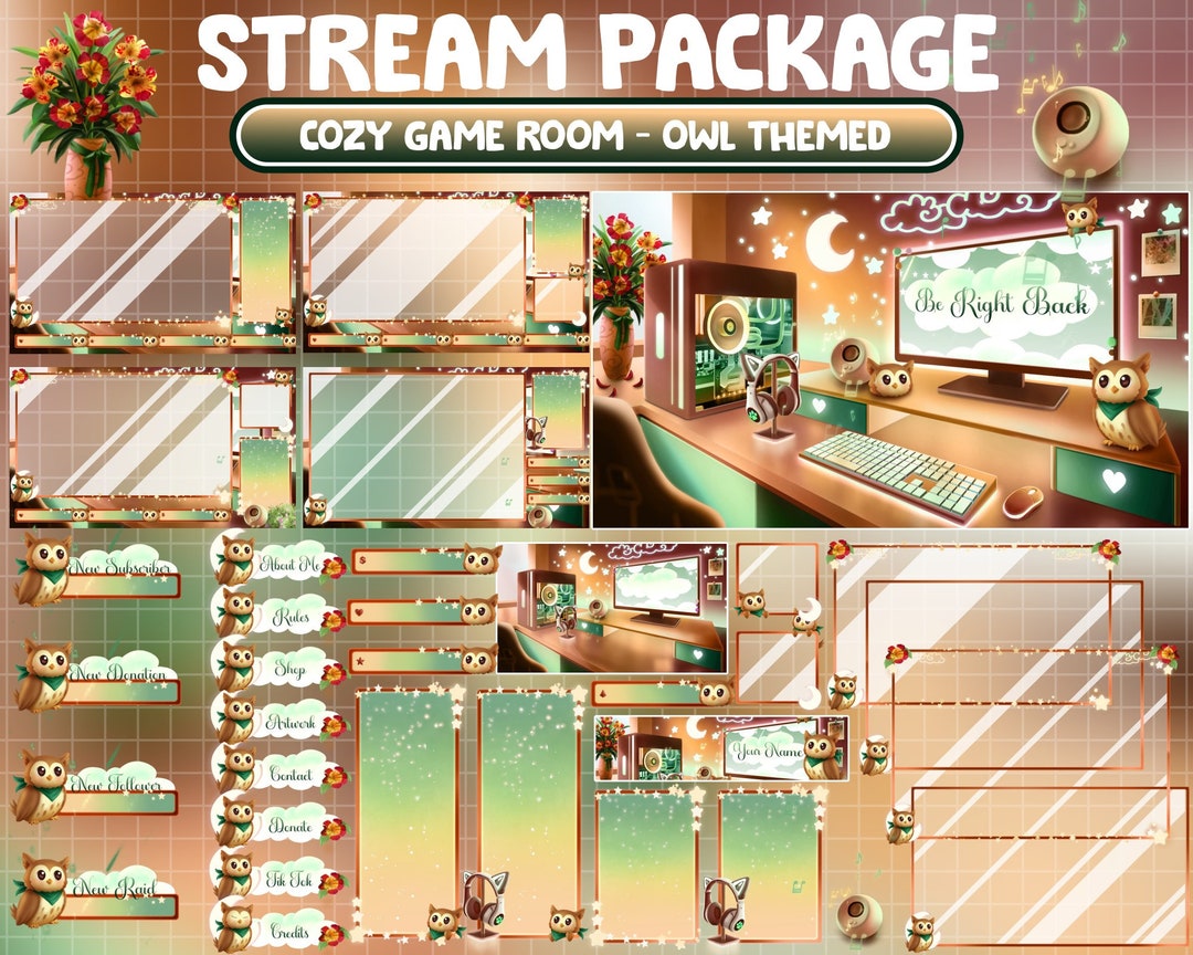 ANIMATED Twitch Overlay Stream Package: Lo-fi Aesthetic Brown Owl ...