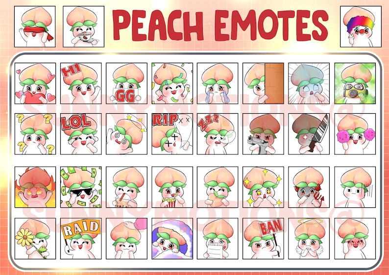35 Cute Chibi Kawaii Peach Twitch Discord Mixer Youtube Emotes - Etsy