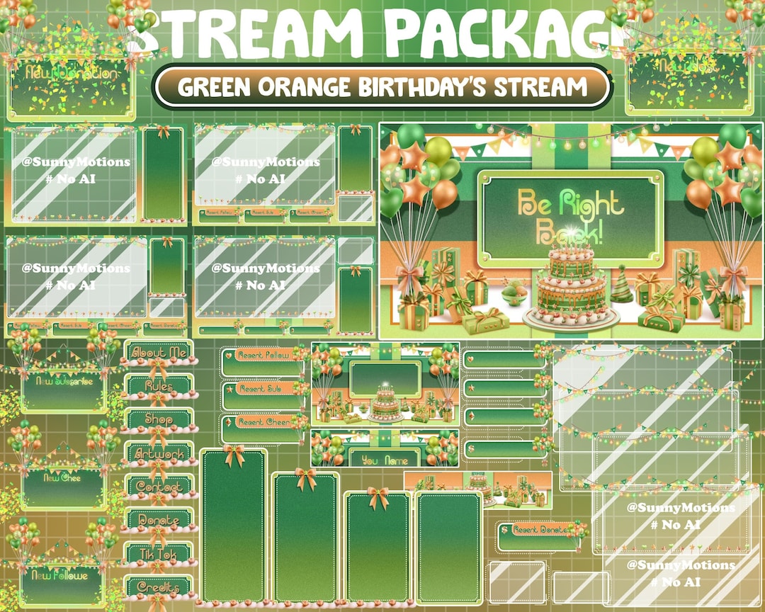 FULL ANIMATED Stream Package: Pastel Green Orange Cozy Birthday Stream ...
