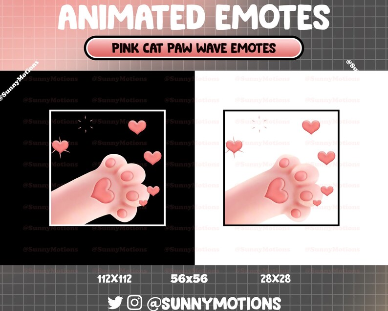 Pink Cat Paw Wave Heart Animated Twitch Emotes, Kawaii Pastel Pink Cat ...
