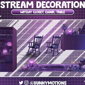 5x Animated Stream Decoration: Wood Closet, Purple Witchy Table ...