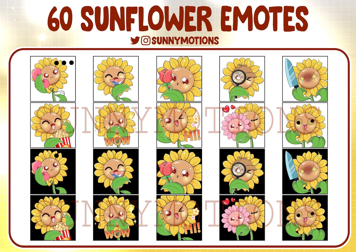 60 Cute Yellow Sunflower Twitch Emotes, Discord, Streamer, Kawai Sunny ...
