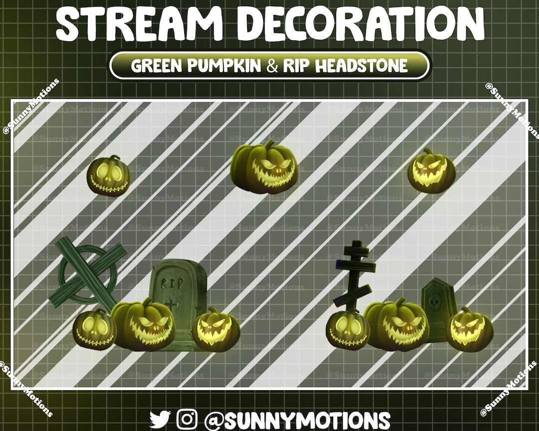 5 Animated Green Horror Pumpkin Stream Decoration, Rip Headstone Twitch ...