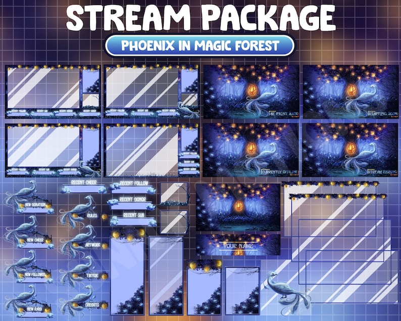 FULL ANIMATED Twitch Stream Package Overlay / Spirit Phoenix in Light ...