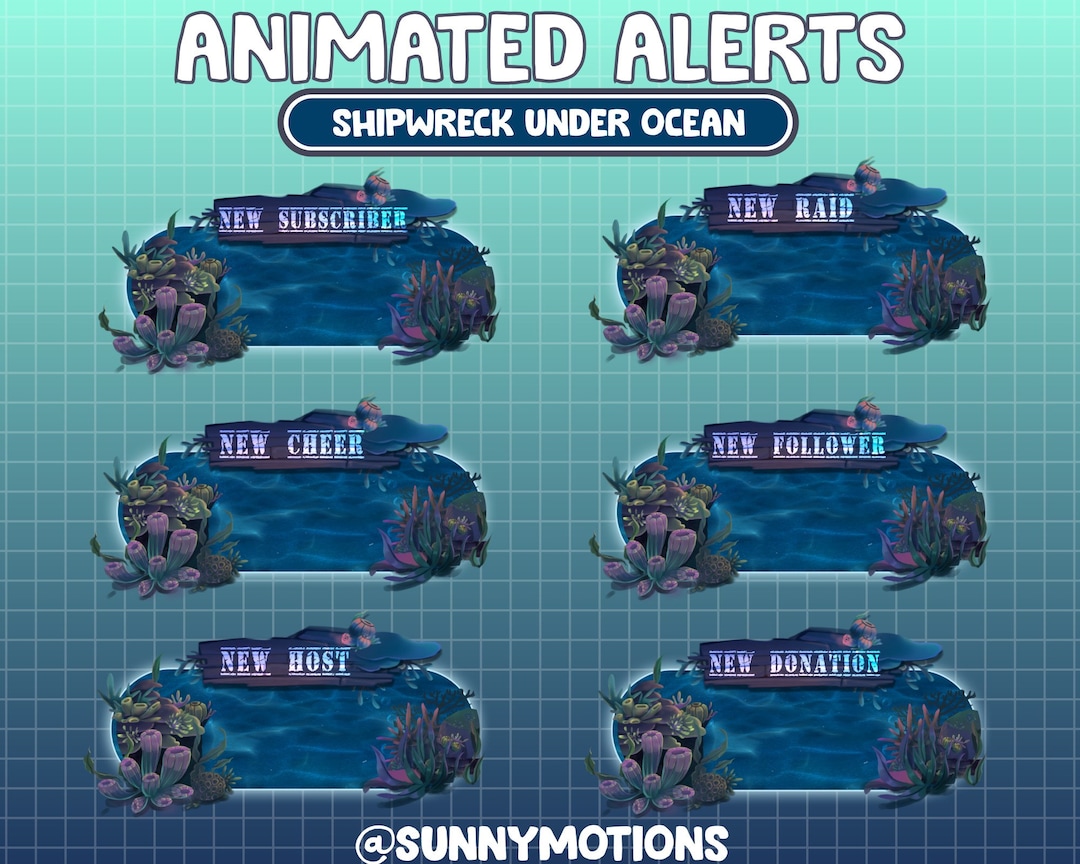 6x Animated Twitch Alerts Shark Under Ocean With Stunning Shipwreck ...
