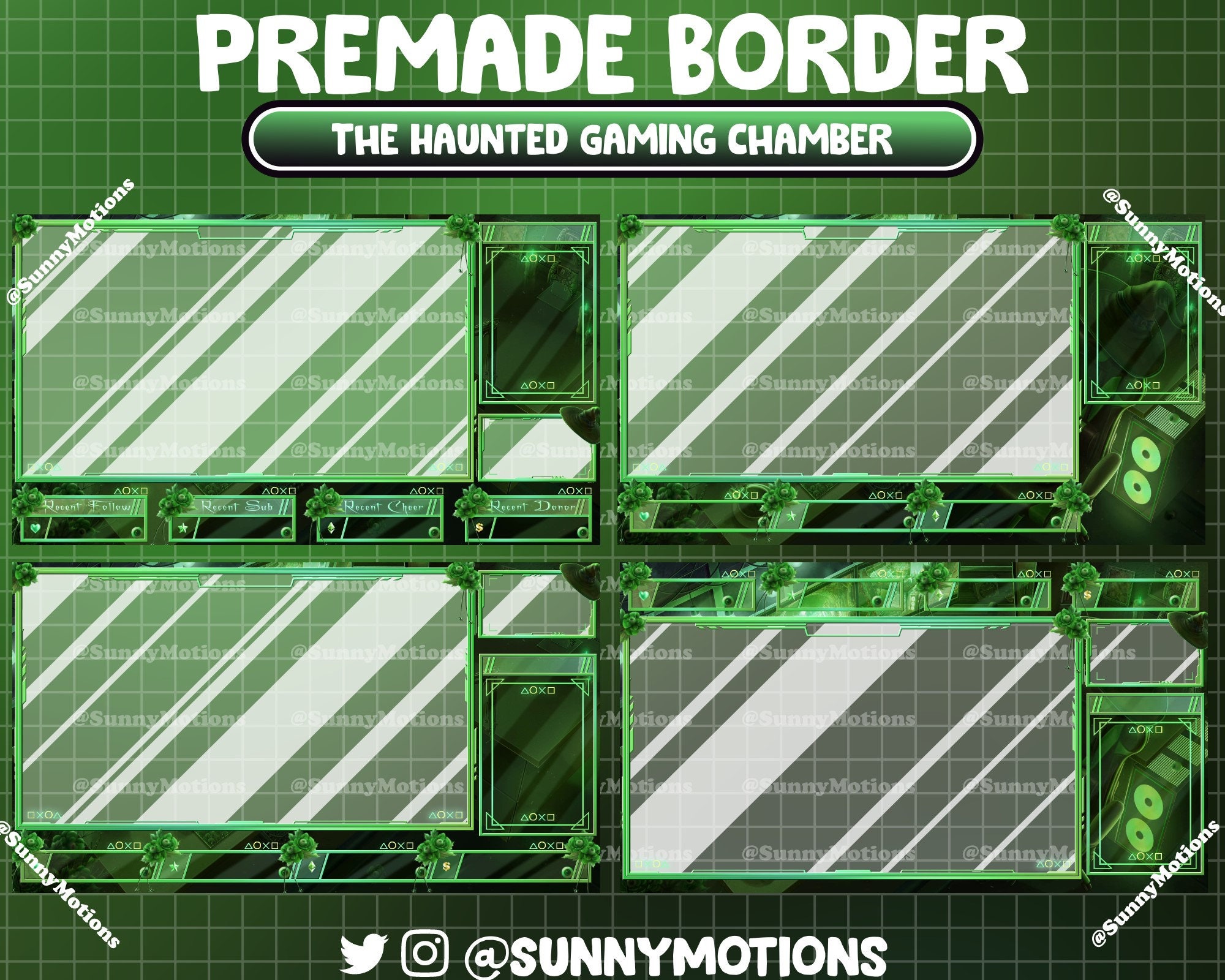 ANIMATED Stream Package: Green Haunted Gaming Room Console Set Up ...