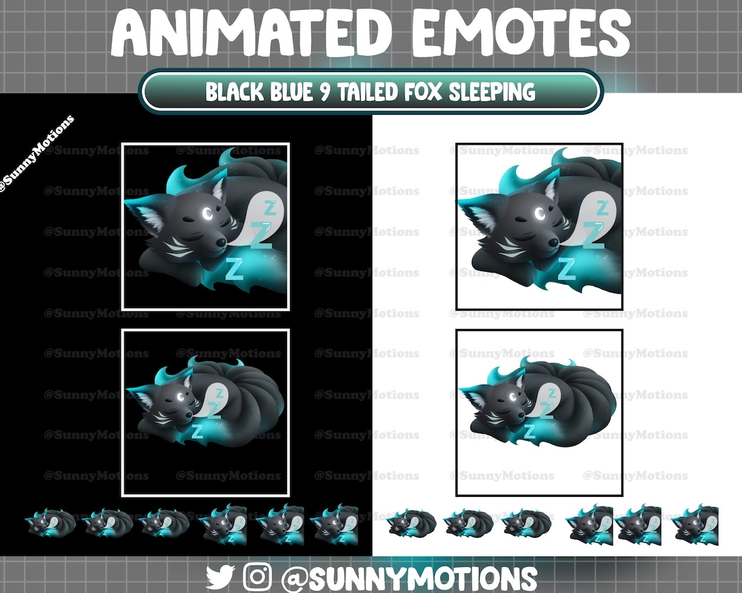 2 Animated Celestial Black Blue Pink 9 Tailed Fox Sleeping Twitch ...