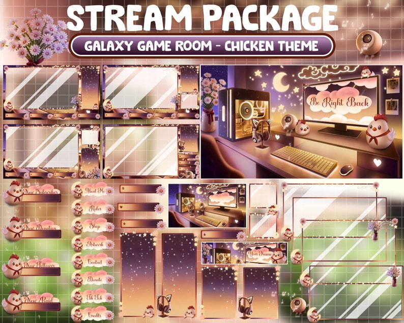 ANIMATED Twitch Overlay Stream Package / Lo-fi Aesthetic Galaxy Chicken ...