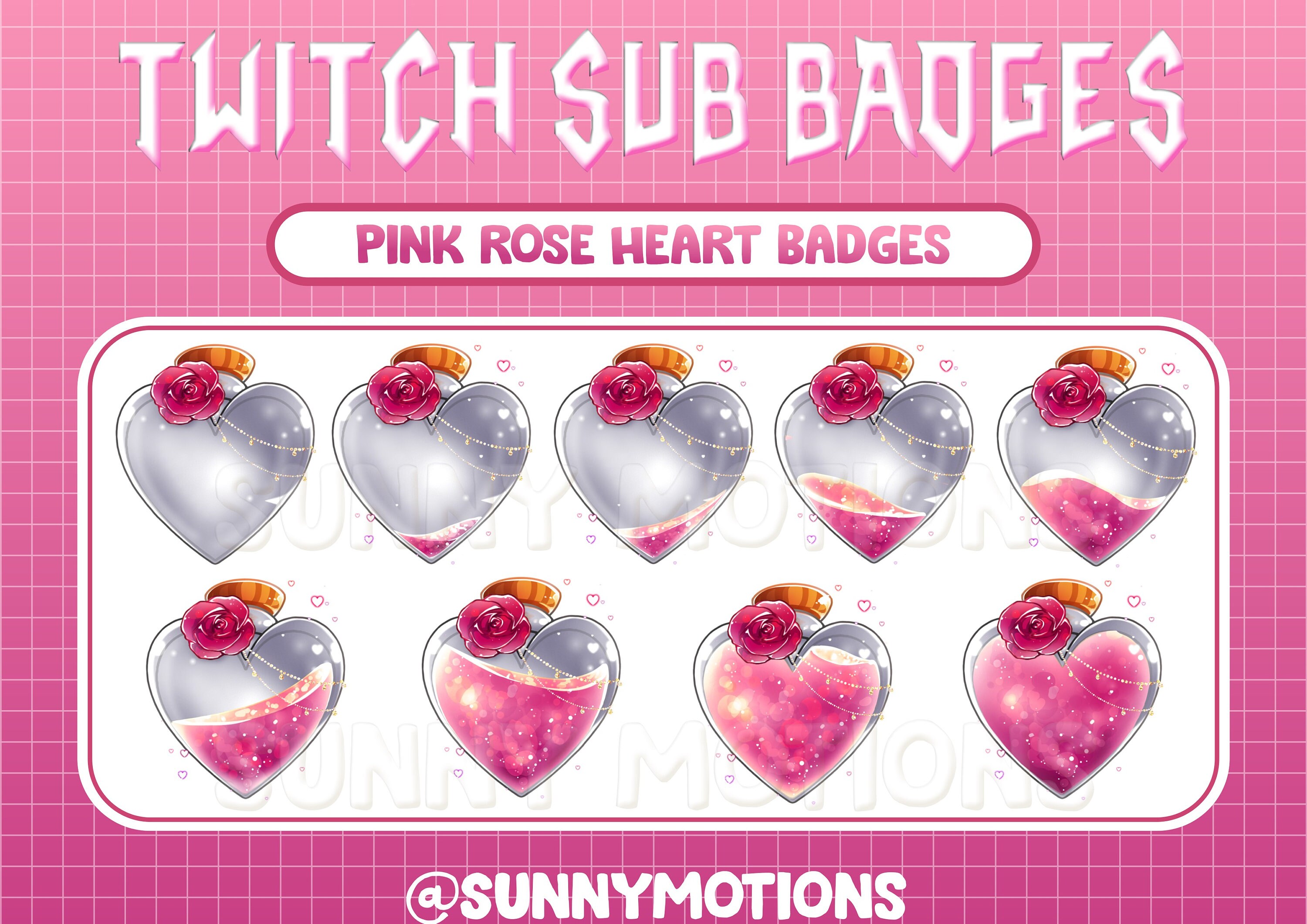 9 Pink Rose Liquid Heart Bottle Twitch Cheer Sub Bit Badges / Cute ...