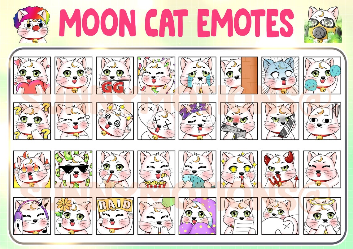 34 Twitch Discord Mixer Emotes Cute White Sailor Moon Cat / - Etsy