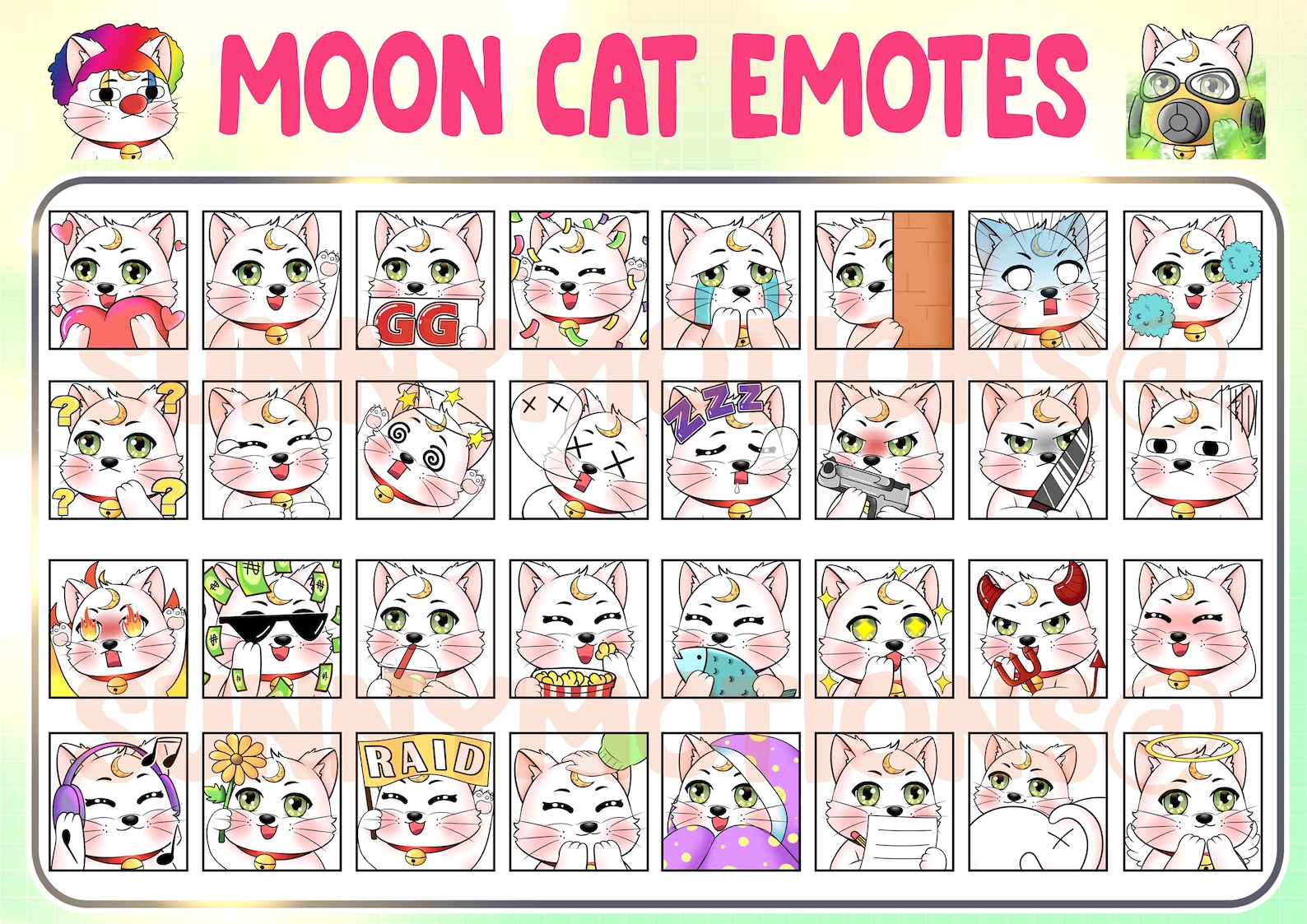 34 Twitch Discord Mixer Emotes Cute White Sailor Moon Cat / - Etsy