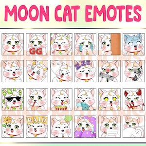 34 Twitch Discord Mixer Emotes Cute White Sailor Moon Cat / Kawai Chibi ...