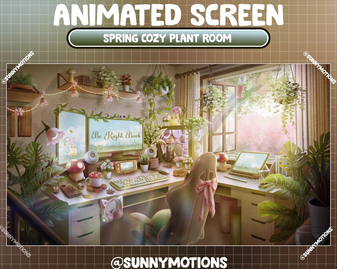 ANIMATED Twitch Stream Screen: Aesthetic Cozy Plants Game Set up Room ...