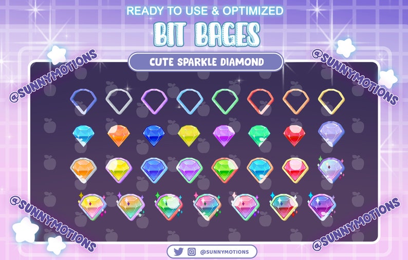 31 Cute Sparkle Crystal Diamond Gem Twitch Sub Bit Badges, Kawaii ...