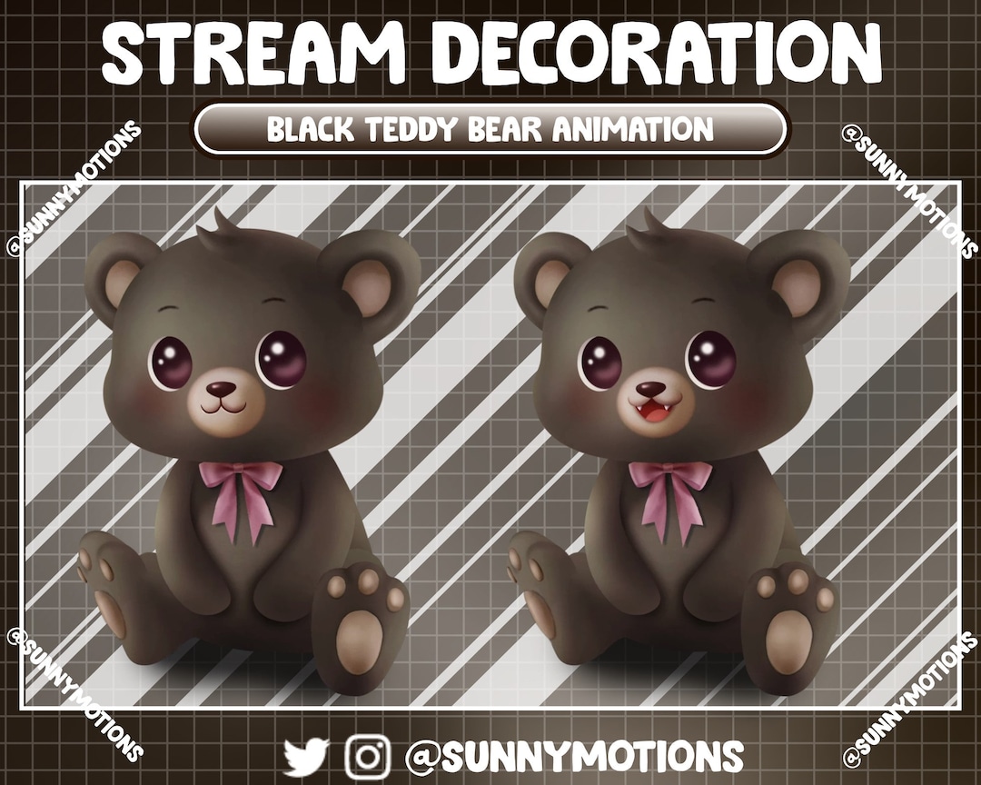 2 Animated Stream Decoration: Cute Black Teddy Bear Animation, Funny ...