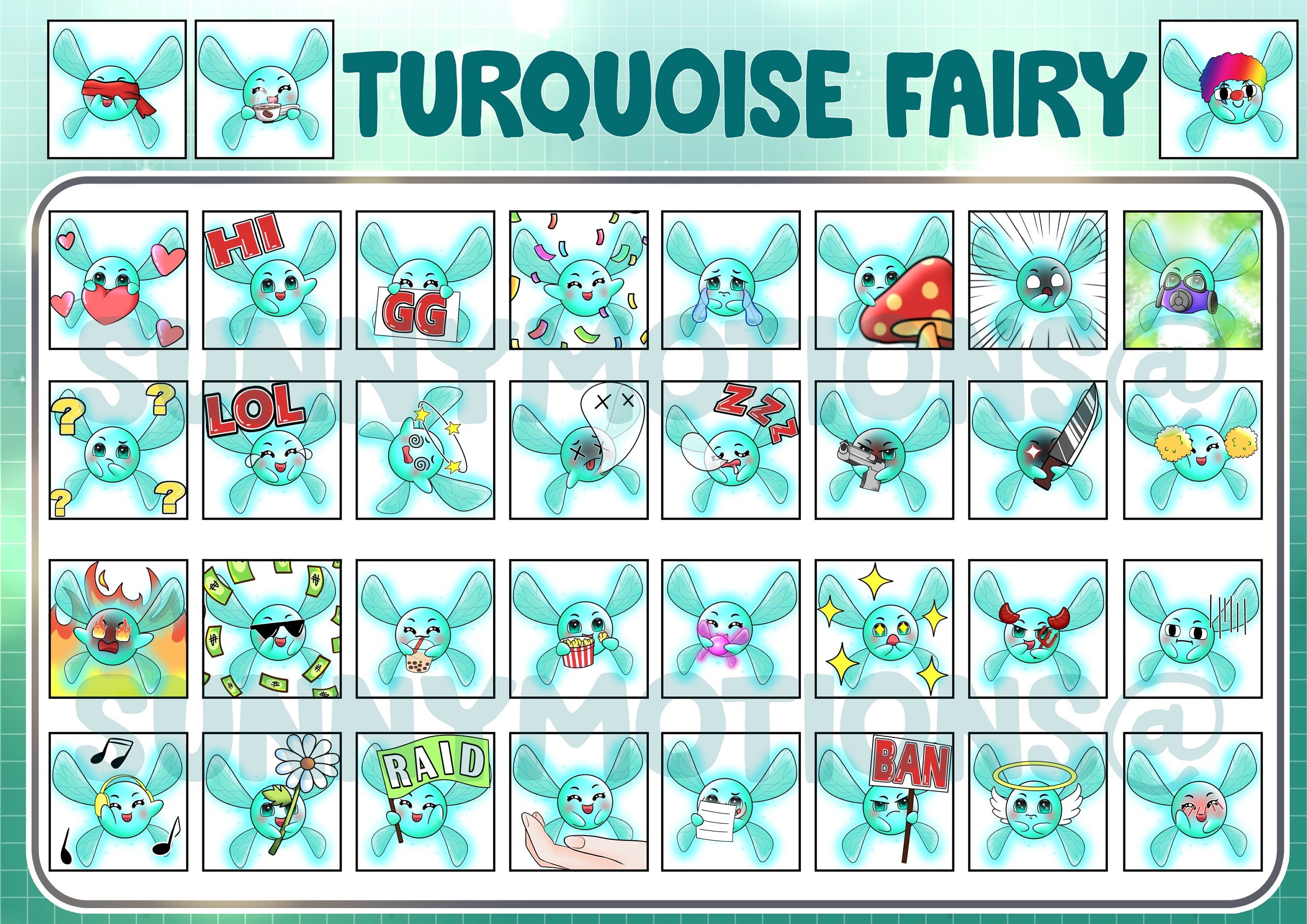 Cute Blue Turquoise Fairies Twitch Discord Emotes / Kawai Legendary ...