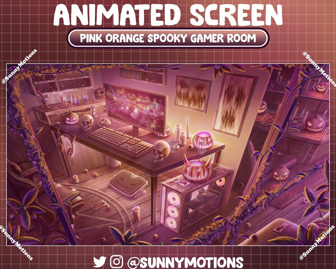 ANIMATED Pink Orange Spooky Gamer Room Stream Screens, Halloween Devil Summon Circle, Witchy ...
