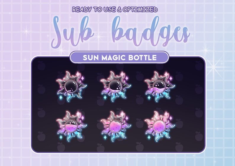 Cute Pink Purple Blue Gradient Magic Sun Bottle Twitch Sub Badges / Bit ...