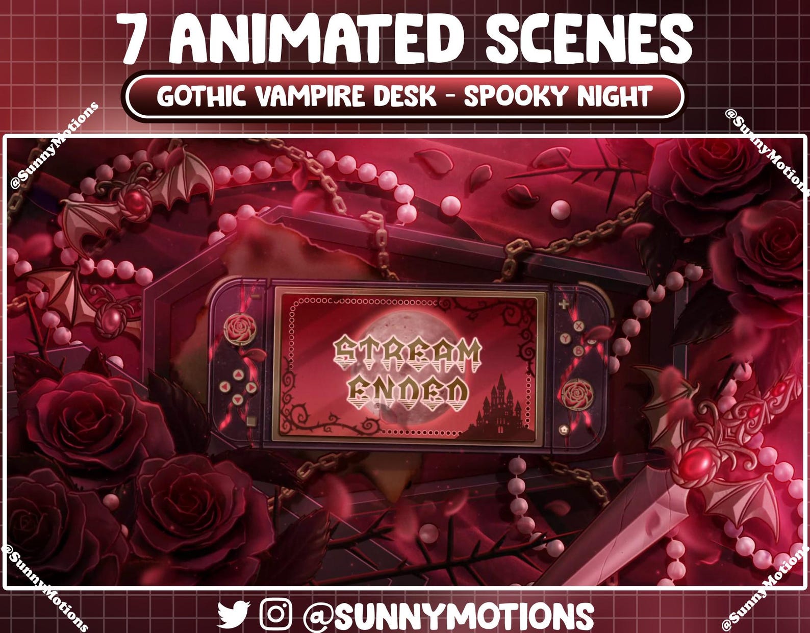 ANIMATED Stream Screen: Red Black Gothic Vampire Desk Twitch Scene ...