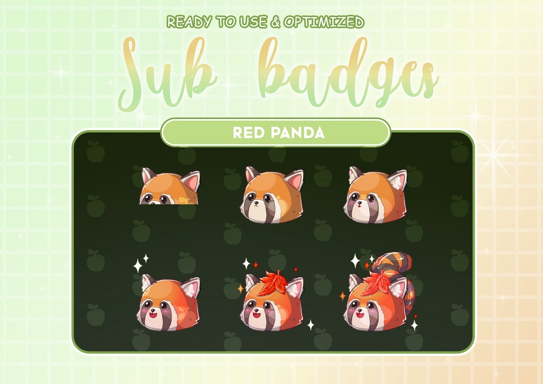 Kawaii Red Panda Bear Twitch Sub Bit Badges / Cute Red Panda Streamer ...