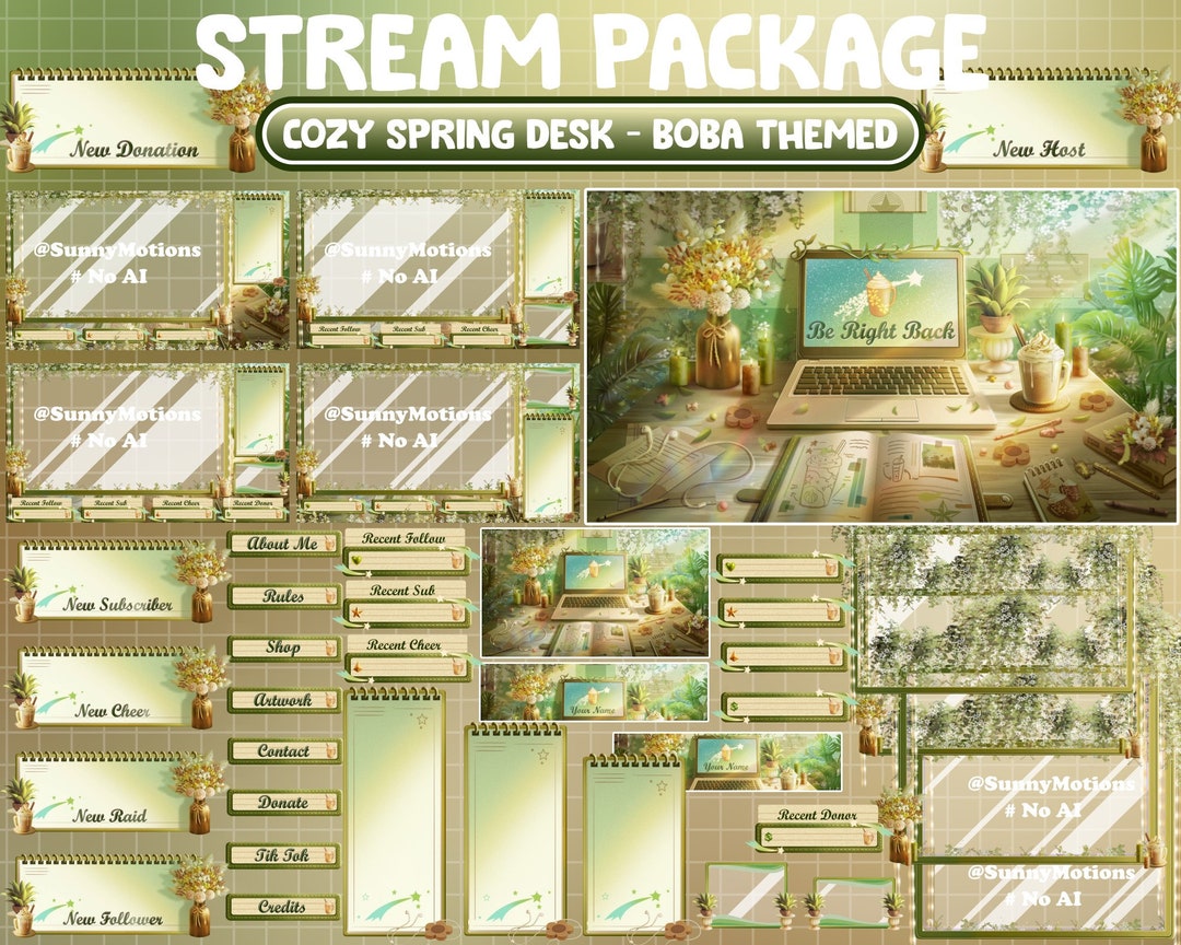 ANIMATED Stream Package: Aesthetic Lo-fi Green Spring Study Desk, Cozy ...