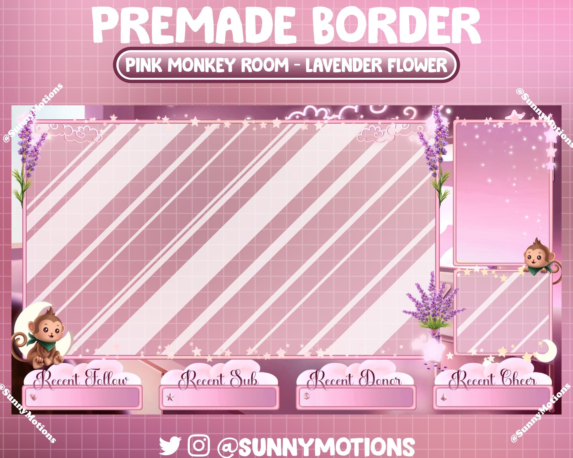 ANIMATED Stream Package: Pink Gaming Room Twitch Overlay Monkey House ...