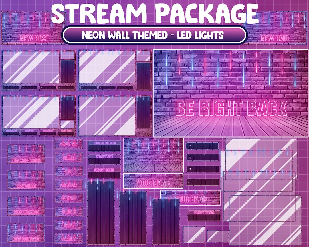 Animated Neon Full Stream Package / Blue Pink Neon Room / Glowing Neon ...