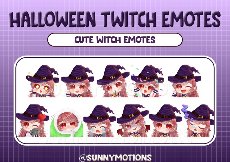 Twitch Halloween Emotes / Cute Chibi Witch Emotes for Streamer / Red ...