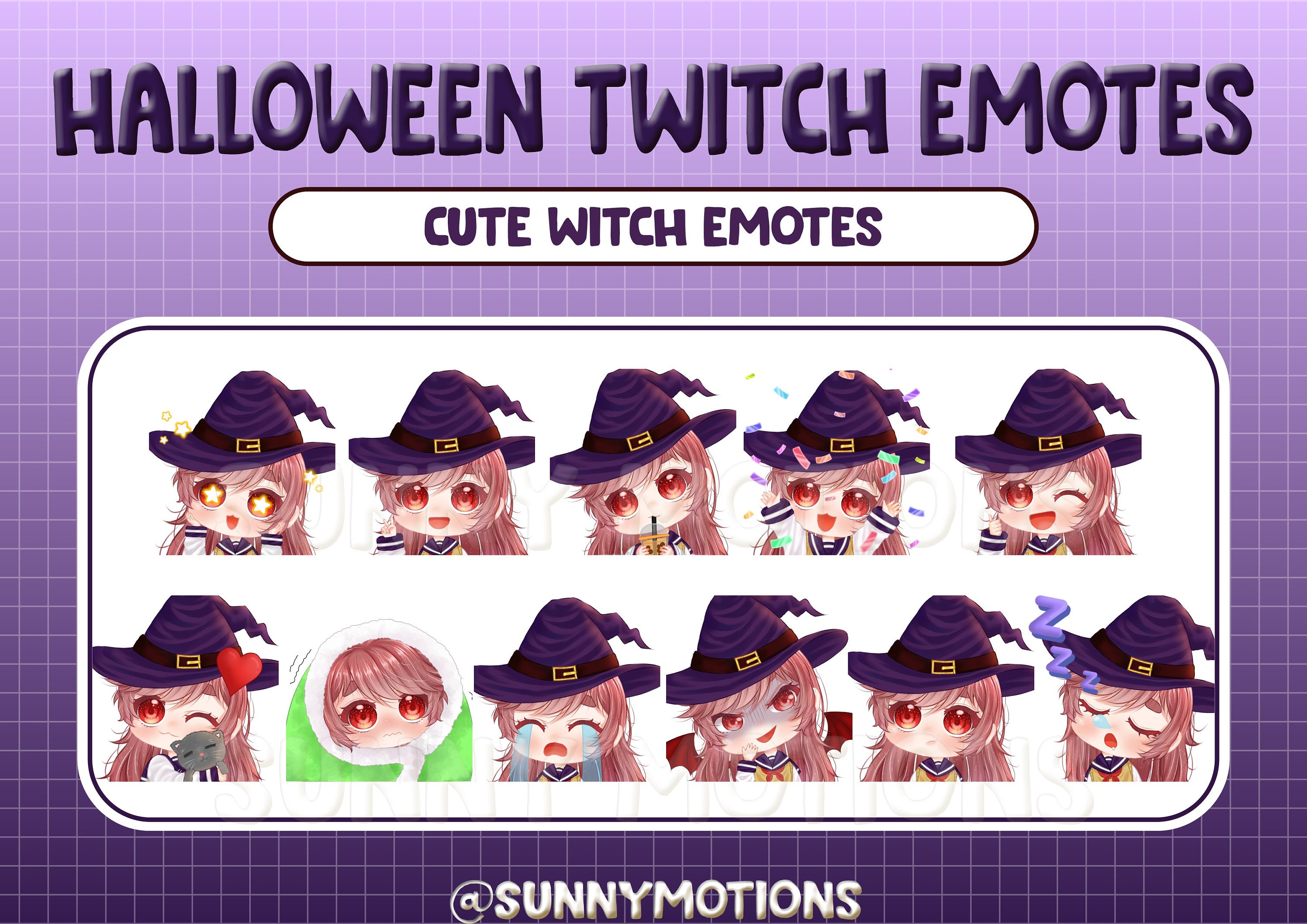 Twitch Halloween Emotes / Cute Chibi Witch Emotes for Streamer - Etsy ...