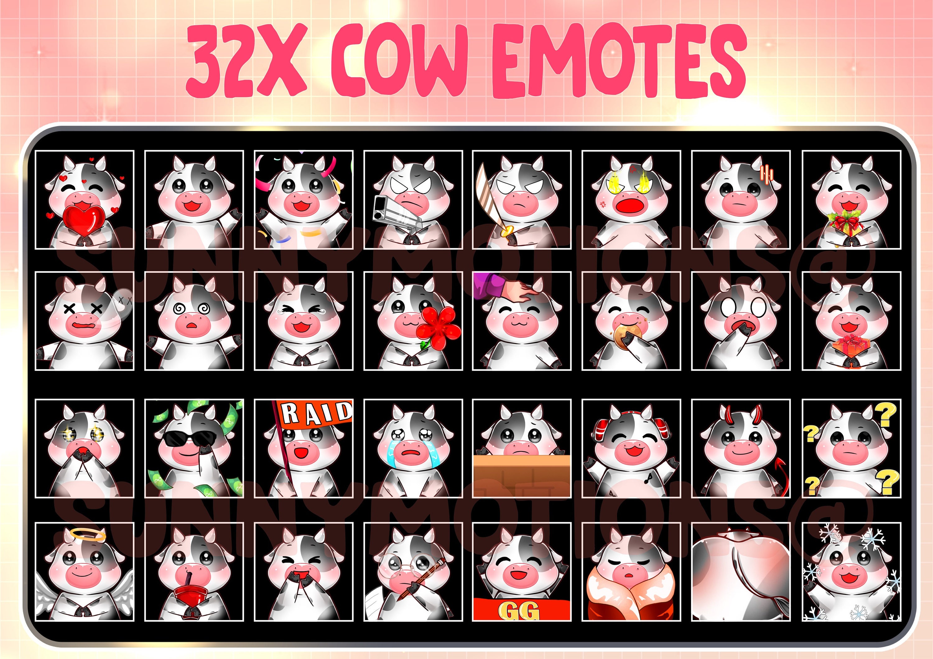 Cute Kawaii Cow Twitch Discord Emotes / Kawai Animal Emoji / - Etsy ...