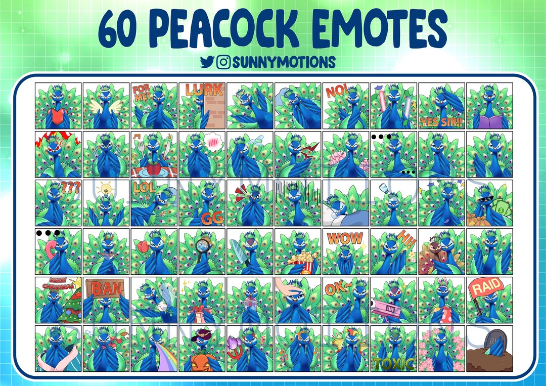 60x Cute Galaxy Blue Green Peacocks Twitch Emotes Bundle, Kawai Peacock ...