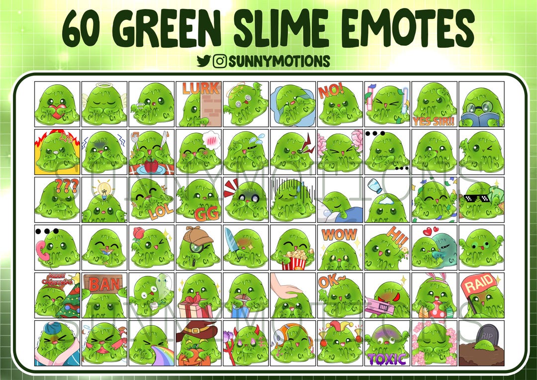 60 Green Slime Twitch Emotes Bundle, Discord, Horror Toxic Poison ...