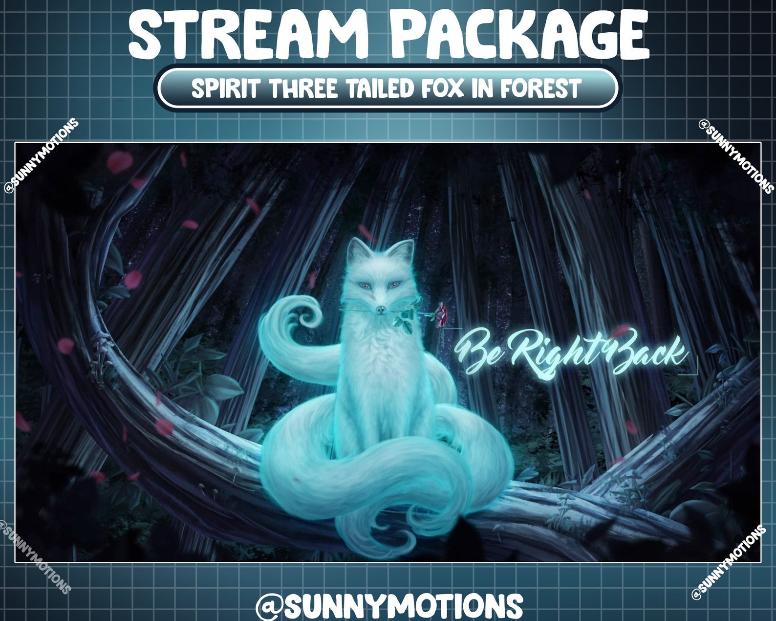 ANIMATED Twitch Stream Package: Spirit Three Tailed Fox Hold A Rose in ...