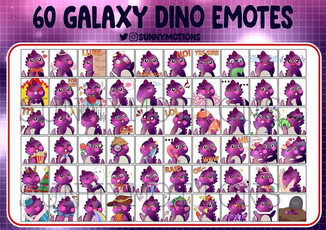 60 Cute Purple Galaxy Dinosaur Twitch Emotes, Discord, Streamer, Kawai ...