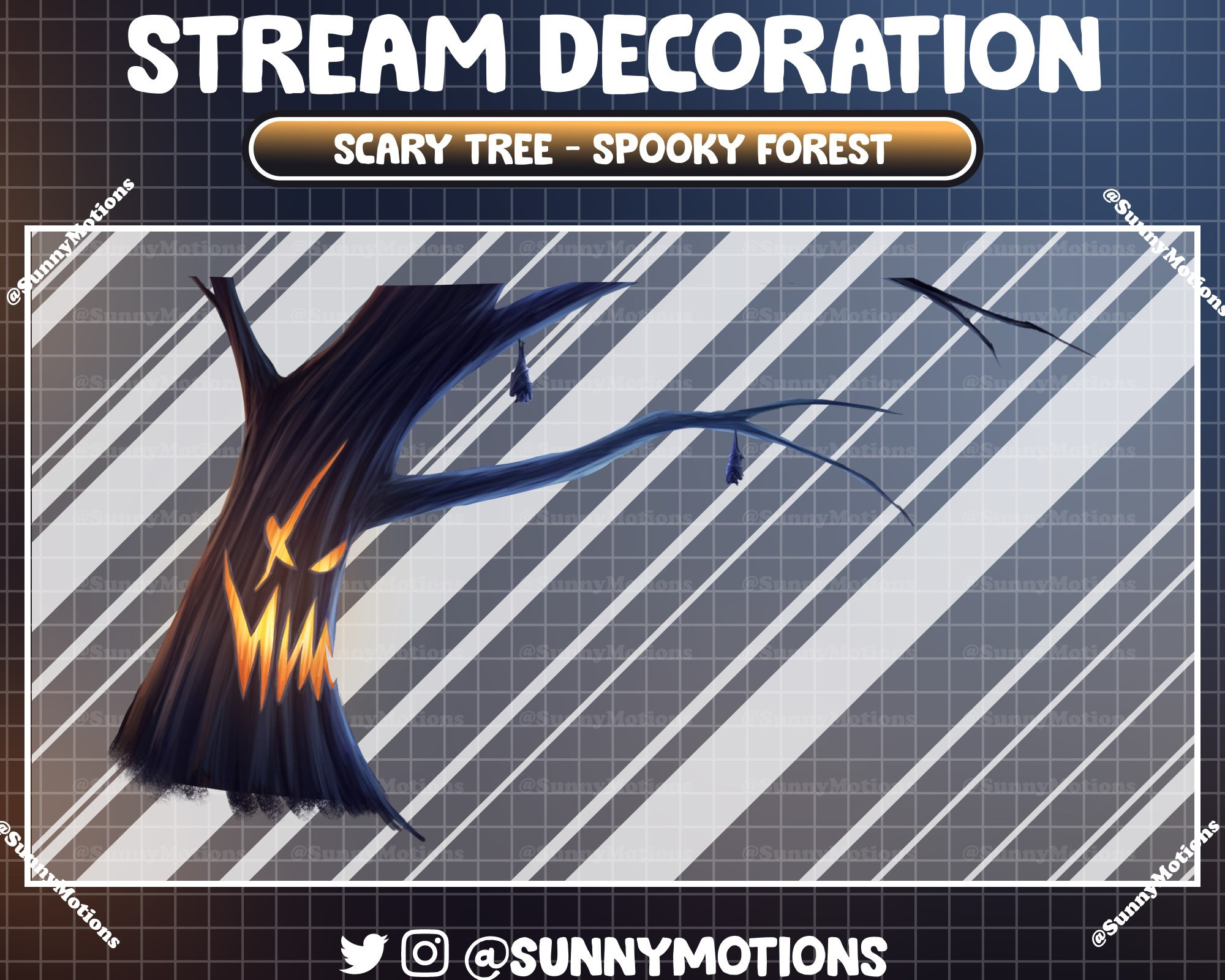 4 Animated Orange Black Horror Scary Tree Stream Decoration, Spooky ...