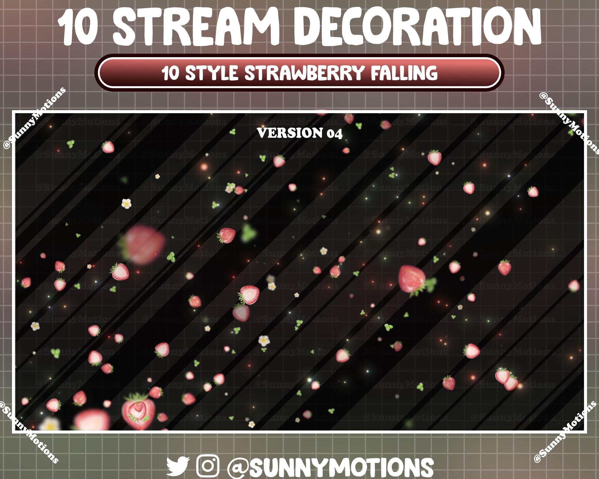 Glow Garden Strawberry Fruit Falling Animated Stream Decoration, Summer ...