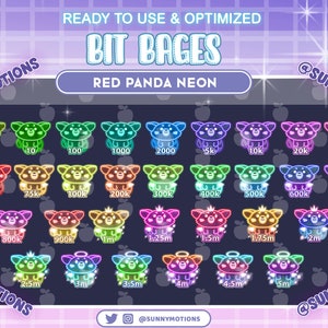 31 Colorful Neon Red Panda Number Twitch Bit Badges / Rainbow Bear King ...