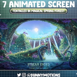 ANIMATED Stream Screen: Aesthetic Green Spring Enchanted Forest Twitch Overlay, Glowing Mushroom ...