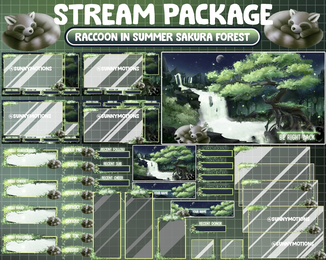ANIMATED Twitch Stream Overlay Package: Sleeping Raccoon in Magical ...