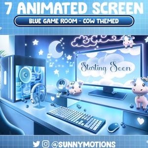 Animated Blue Game Room Set up Twitch Screen Overlay, Blueberries Cow ...