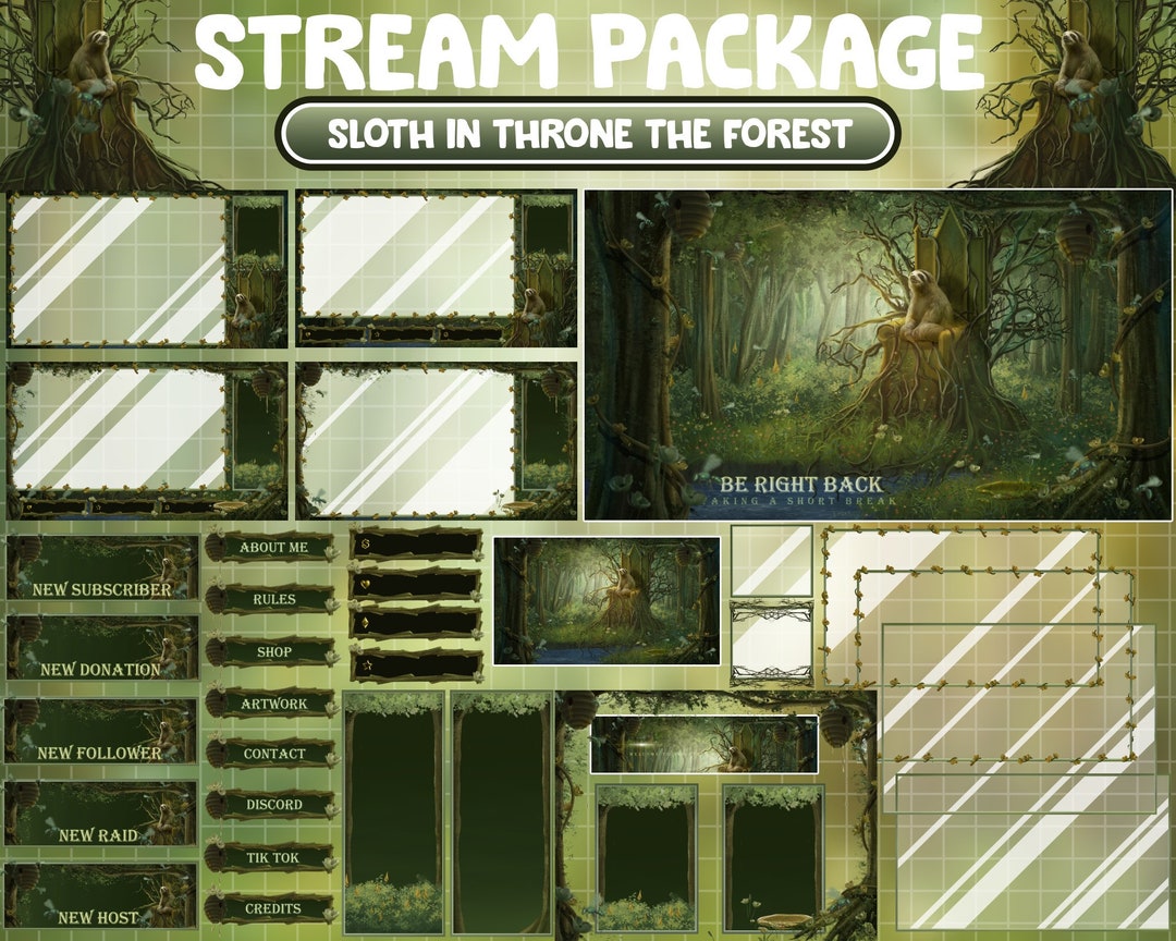 ANIMATED Twitch Stream Package: Sloths Throne in Glowing Spirit Forest, Magical Queen Bee Theme ...