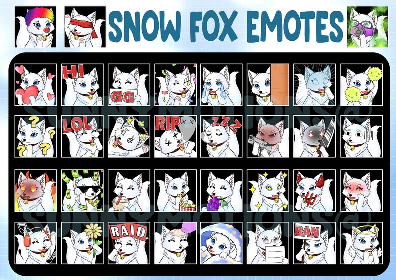 Cute Chibi Blue White Fox Twitch Discord Emotes / Kawai Animal - Etsy