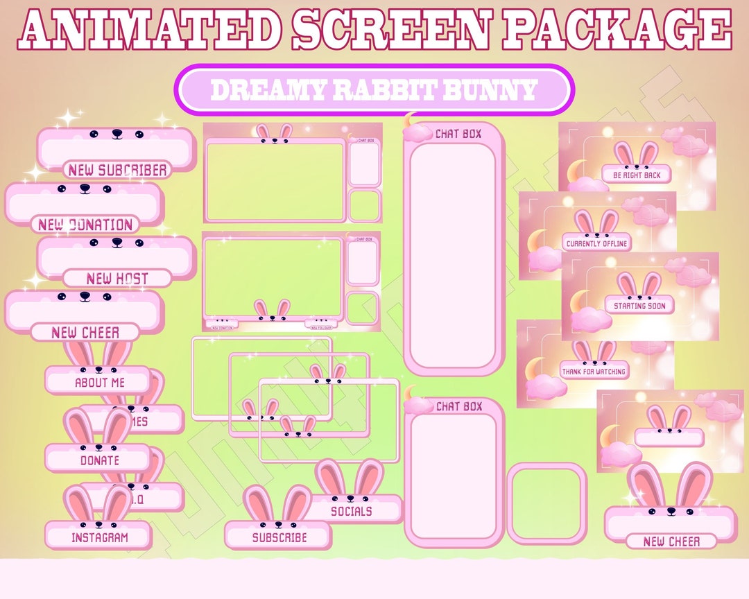 ANIMATED Twitch Stream Package / Cute Pink White Dreamy Sparkle Bunny ...