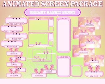 Twitch Stream Layout Package animated Pink Bunny - Etsy