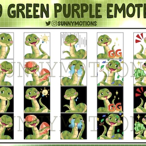 60x Cute Green Snake Twitch Emotes Bundle, Discord, Kawaii Snakes ...