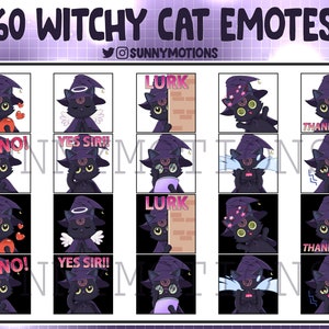 60x Cute Purple Witchy Cat Twitch Emotes Bundle, Discord, Streamer ...