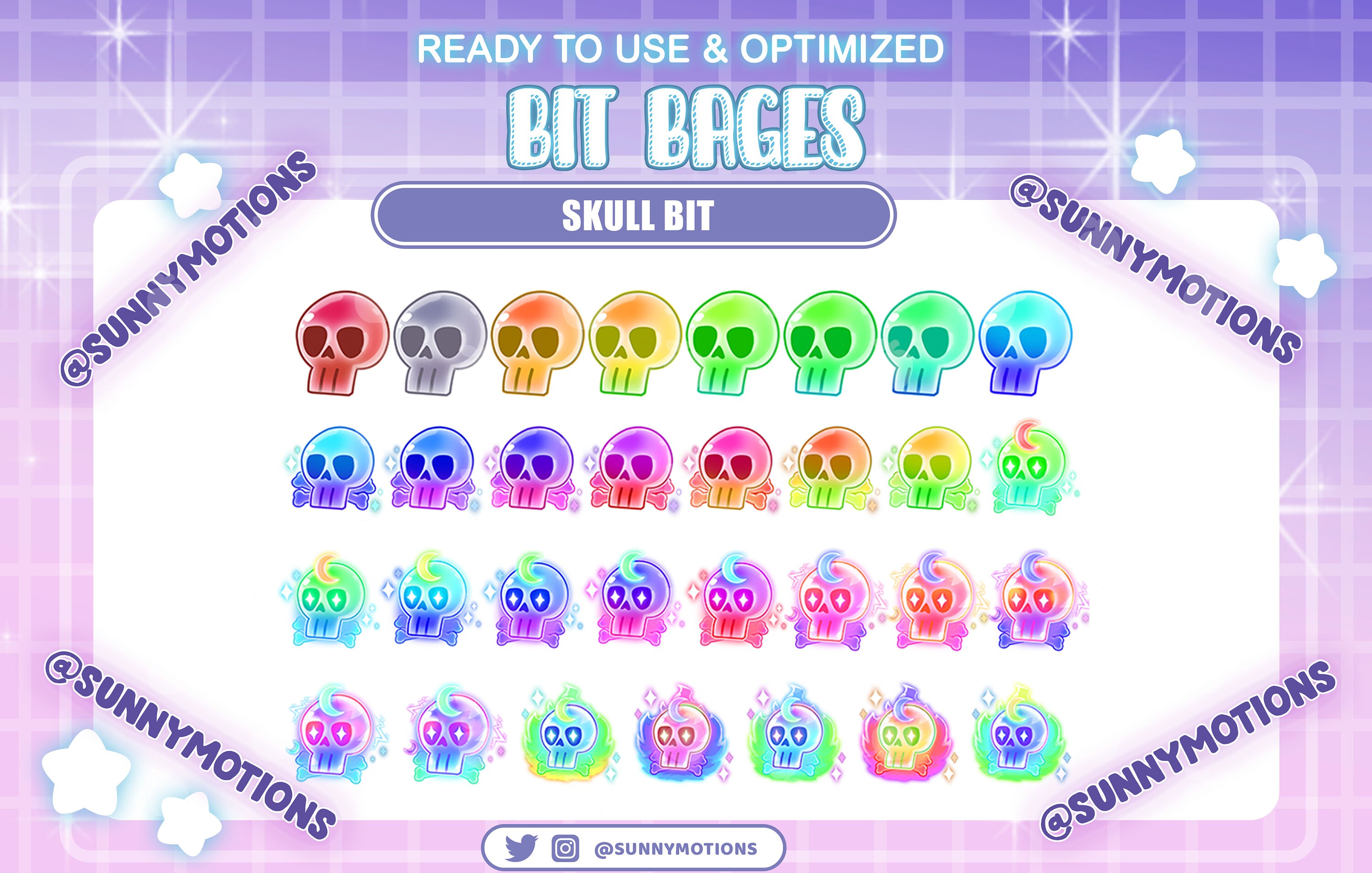 31x Colorful Neon Fire Skull Twitch Sub Badges, Cute Tier Badges, Moon ...