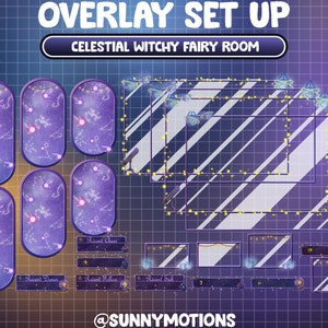 Animated Twitch Stream Package Overlay: Purple Sparkle Fairies Flying in Celestial Room ...