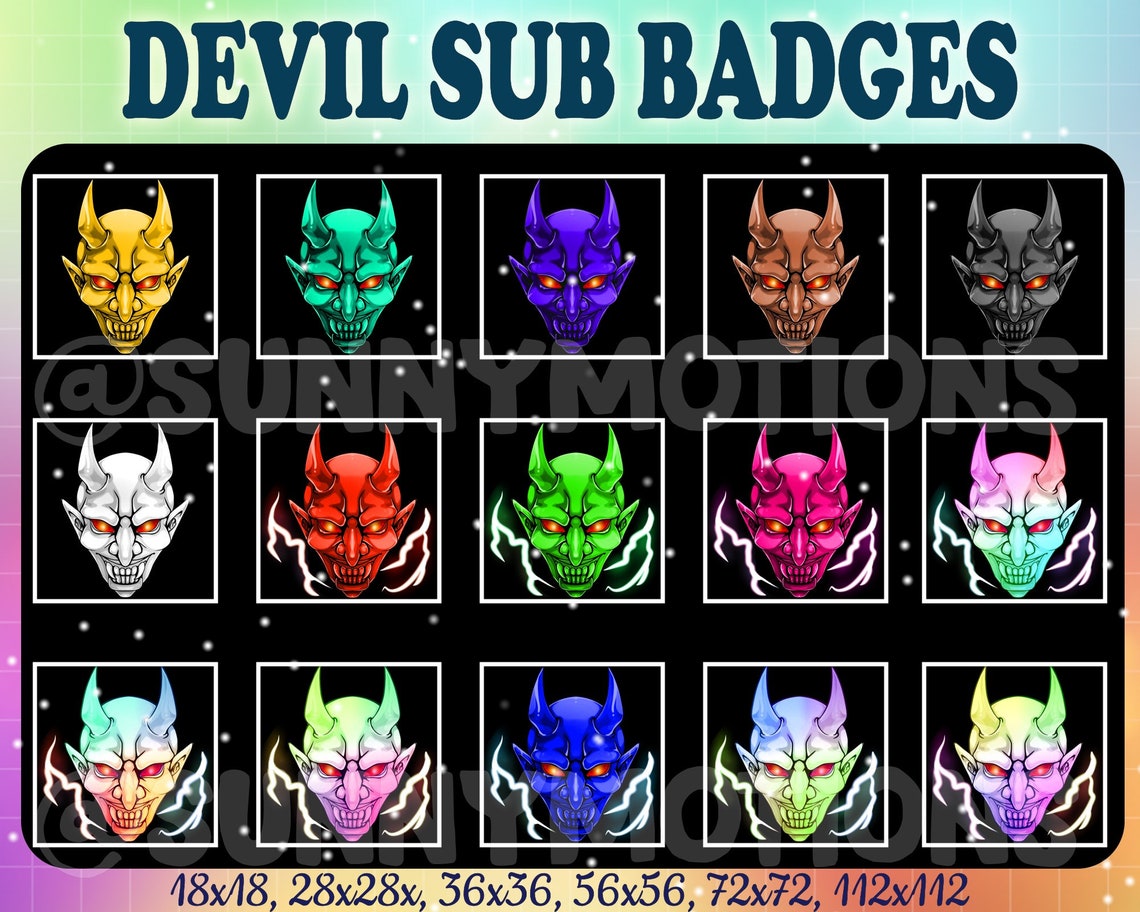 15 Devil Twitch Loyalty Sub Bit Badges / Kawai Rainbow Emoji / Cool ...
