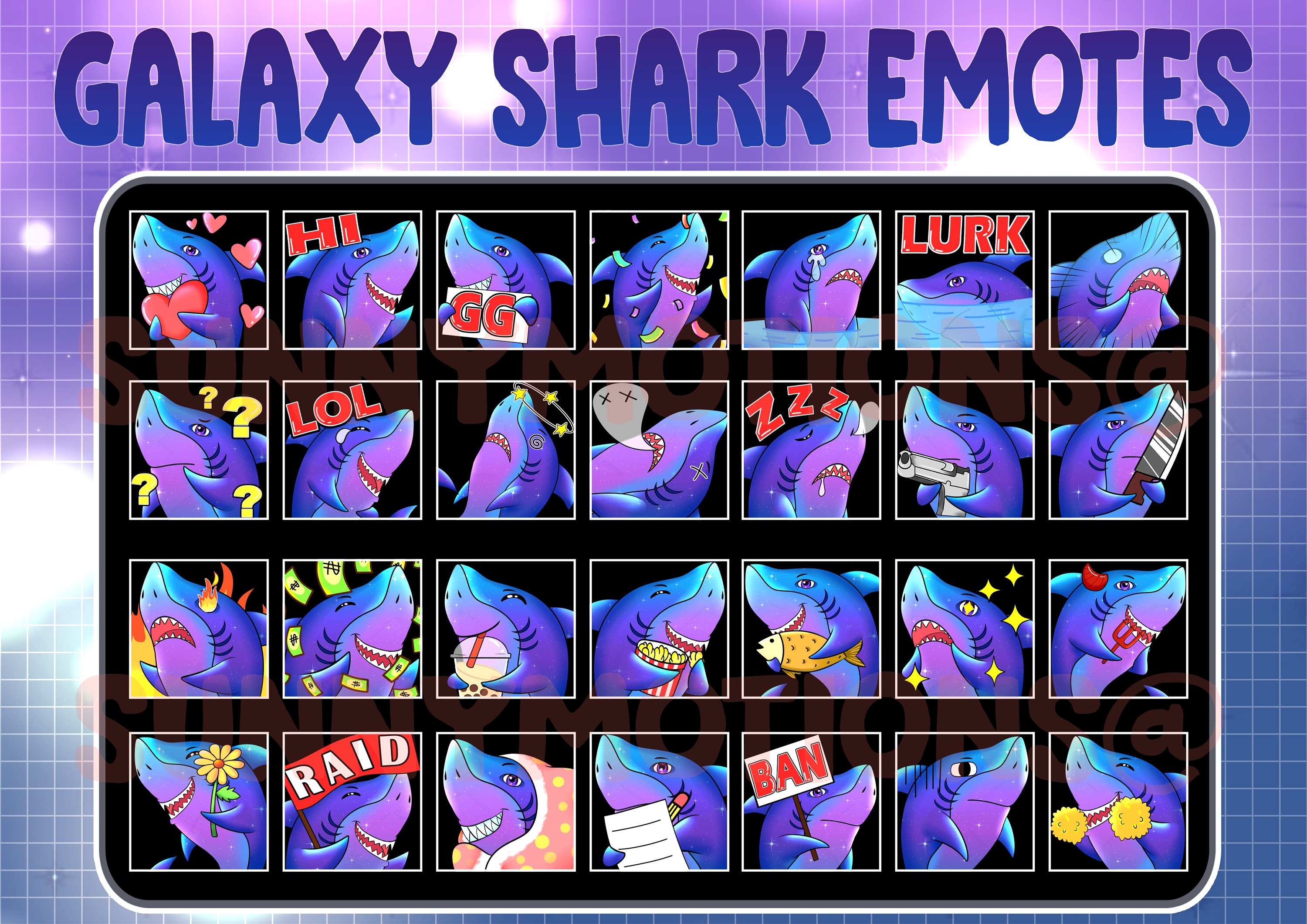 28 Twitch Discord Emotes Cute Galaxy Shark / Kawai Chibi Fish | Etsy